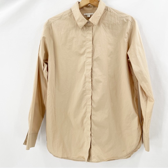 COS | Tops | Cos Womens 8 Button Down Long Sleeve Tan Spit Side Collar ...